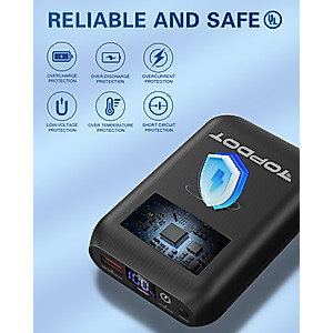 Topdot Heated Vest Battery Pack - 7.4V/5V 16000mAh Rechargeable Power Bank with LED Display and DC/USB/Type-C Output for Heated Vests, Jackets, and Hoodies - Portable Charger with USB-C Charging Cord