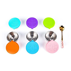 maieray Salad Dressing Container To Go For Lunch Box,6x1.6oz Reusable Small Condiment Cup Containers With Silicone Lids,Stainless Steel Leakproof Dipping Sauce Cups, Mini Food Storage Containers