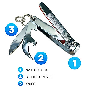 KUTZ (2 Pack) 2.5" Multi Tool Nail Clipper Stainless Steel with Knife & Bottle Opener | Assorted Colors | Ideal for Home, Travel & Outdoor Adventures