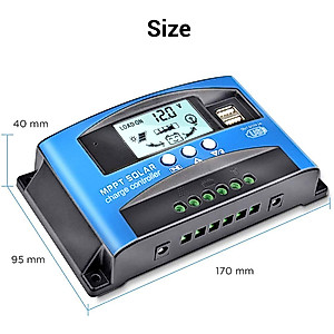 MPPT Solar Charge Controller 60 Amp,12V/24V Solar Panel Charger Intelligent Regulator with Dual USB Port+LCD Display (60A,12V/24V)