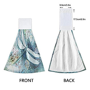 Blue Dragonfly Hand Towel 2 Pack Watercolor Flower Hanging Tie Towels Soft Absorbent Tea Bar Towels for Kitchen Gym Hotel