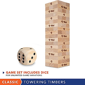 Rally and Roar Towering Timbers Giant Tumbling Timbers Game 2.5 feet Tall (Build to Over 5 feet) Classic Wood Version - for Adults, Family Stacking Blocks Set w/Canvas Bag