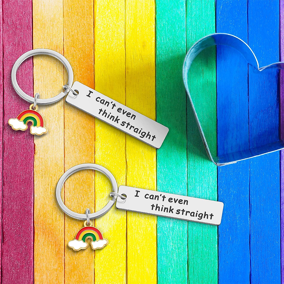 Sasylvia 2 Pcs Gay Pride Gifts Funny Gay Keychain LGBTQ Accessories Rainbow Keychain LGBT Jewelry I Can't Even Think Straight Keychain with Rainbow Charm for Lesbian Gay Christmas Birthday Stuff