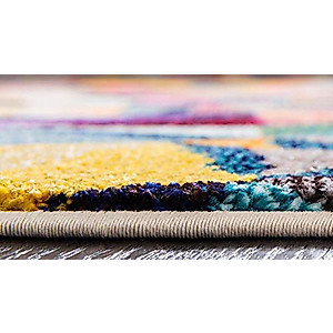 Unique Loom Estrella Collection Geometric, Triangles, Bright Colors, Abstract, Modern Area Rug, 2 ft 7 in x 10 ft, Multi/Beige