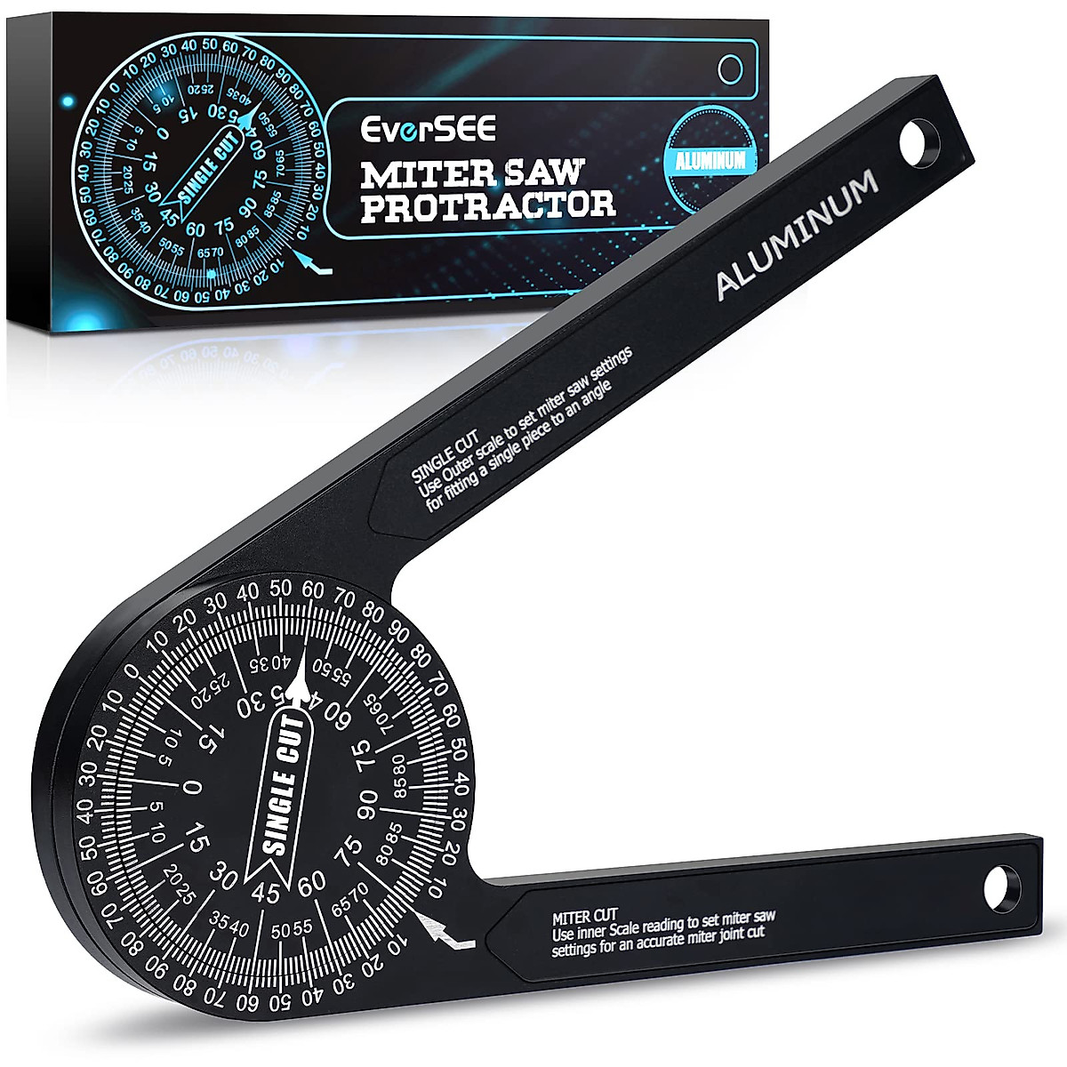 Angle Finder Aluminum Miter Saw Protractor, Rust Proof Angle Finder Featuring Precision Laser Engraved Scales Miter Angle Finder for Carpenters, Plumbers and All Building Trades