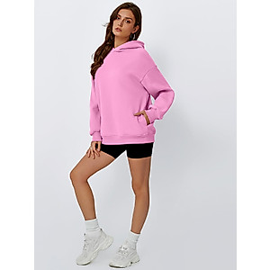 Trendy Queen Womens Oversized Hoodies Fleece Hooded Sweatshirts Casual Pullover Fall Winter Outfits Long Sleeve Tops 2025 Pink M