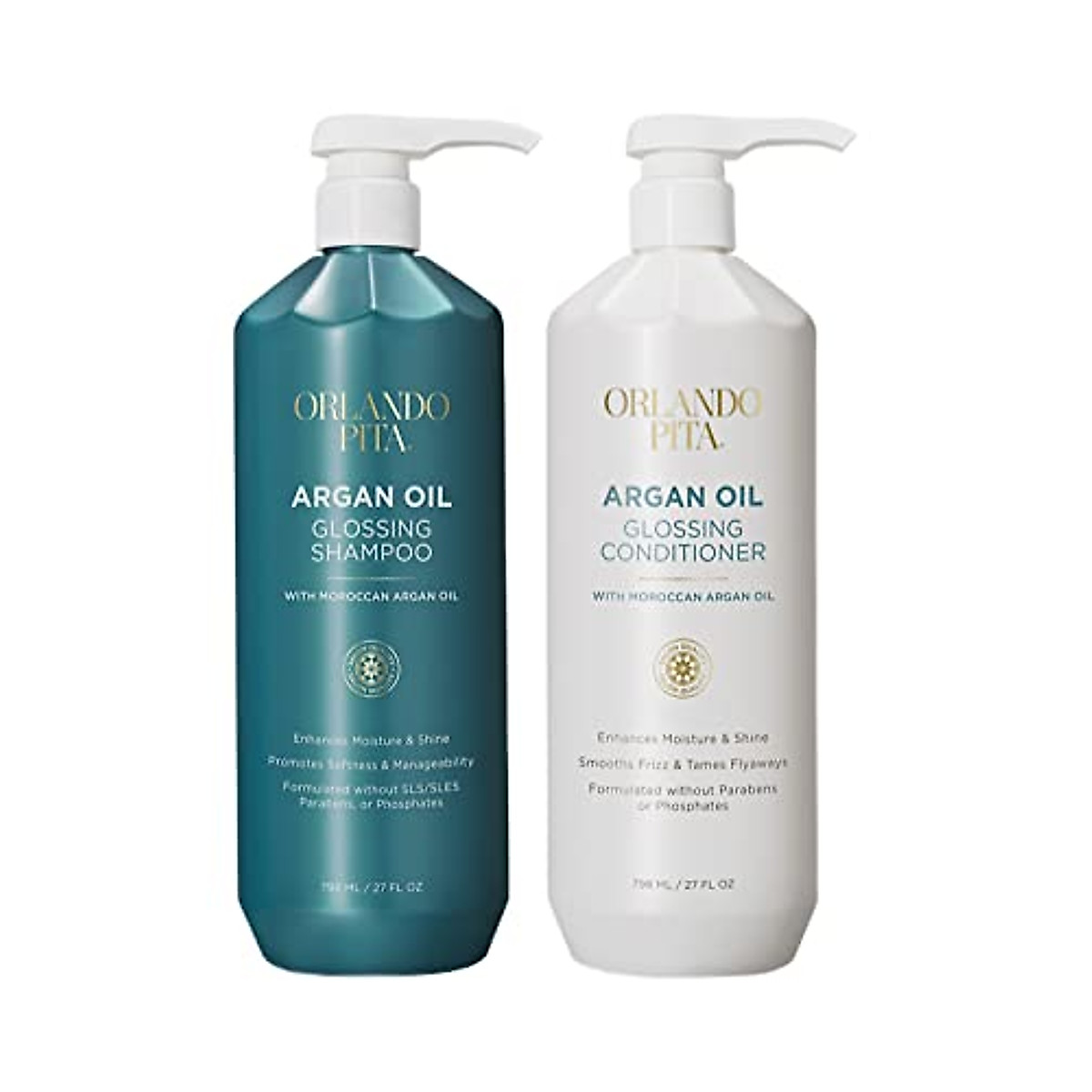 ORLANDO PITA Moroccan Argan Oil Glossing Shampoo & Conditioner Set, Moisturizing, Softening, & Shine-Enhancing for Smoother, More Manageable, & Overall Healthier Hair, 27 Fl Oz Each