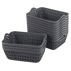Morcte Mini Storage Basket, Plastic Organization Trays Bins (Grey, Set of 12)