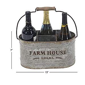 Deco 79 Metal Galvanized Farm House 6 Bottle Wine Holder, 13" x 9" x 7", Gray