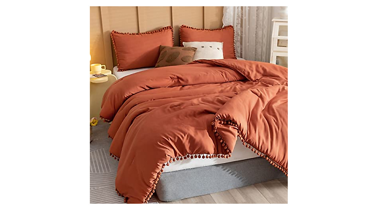 YIRDDEO Terracotta Queen Comforter Set - Boho 3pcs Bedding