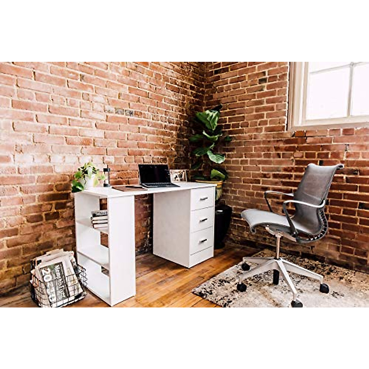 OneSpace Monroe 3 Shelve Computer Desk, White