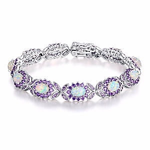 CiNily Opal Tennis Bracelets 18K White Gold Plated link Bracelets Opal Jewelry for Women