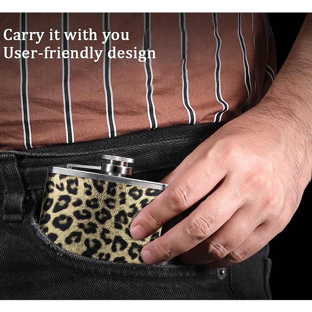 Liquor-Flasks for Women - Stainless-Steel Cute Print-Leopard Liquor-Flasks Leak-Proof with Funnel Set 7 OZ (Leopard)