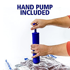 Hefty Super Starter Kit 5L, 3XL, 1XL Cube, and 1 Jumbo Bag, Reusable and Water resistant Vacuum Storage Bags, Total of 10 Bags + Hand Pump