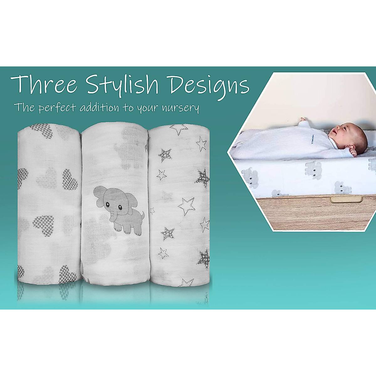 CozyBubs Muslin Swaddle Blankets - Breathable and Skin-Friendly Swaddle Blanket for Girls and Boys - Perfect Nursery Essential and Baby Shower Party Gift - 47 x 47 inches 3-Pack