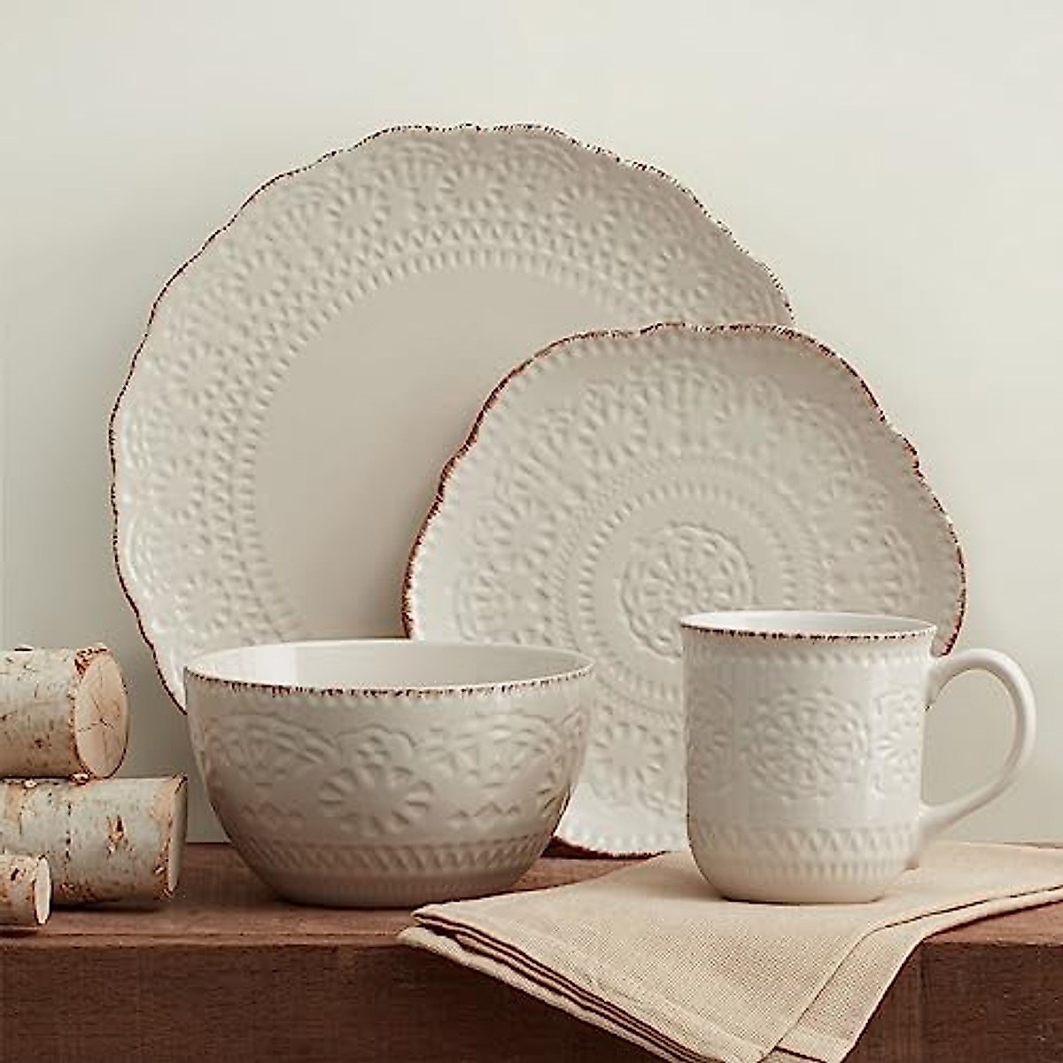 Pfaltzgraff Chateau Cream 16-Piece Stoneware Dinnerware Set, Service for 4, Off White