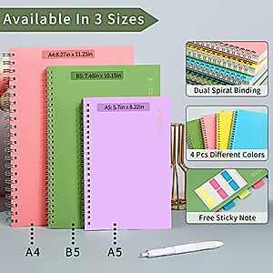 EMSHOI Graph Paper Spiral Notebook, 4 Pack 5.7" x 8.22" A5 Small Grid Notebook, 640 Pages 100gsm Thick Graph Journal with Sticky Notes, Plastic Hardcover, Yellow, Blue, Green, Pink