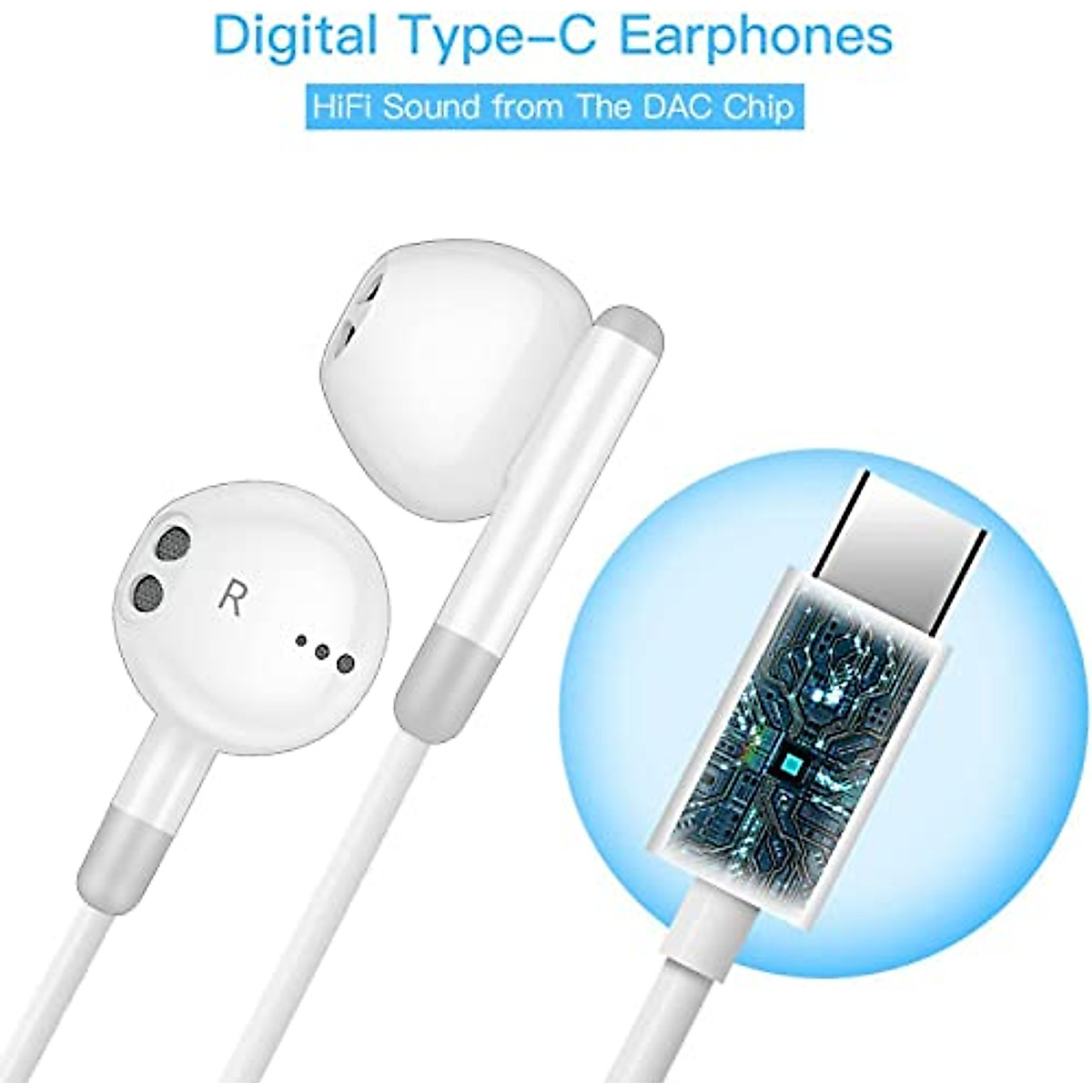 USB C Headphones, USB Type C Earphones HiFi Stereo USB C Wired Earbuds with Microphone Volume Control Noise Canceling for iPad Pro, Samsung S23 Ultra S22 S21 S20 FE Note20, Pixel 7 6 5, OnePlus 10