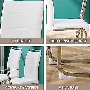 Gangnamri Modern Dining Chairs, High Back Side Chair Leather Upholstered Kitchen Chairs with Metal Legs for Dining Room Kitchen Vanity Patio Club Guest Office (White, Set of 2)