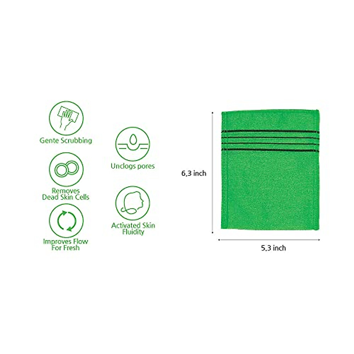 IFUNID Korean exfoliating Washcloths Mitt for shower scrubber bathroom towel 100% Viscose rayon scrub for bodyshower- 7pcs Small Towels Mini Green SET