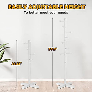 Azaeahom Cross Coat Rack Freestanding Clothing Hanger Home Racks, Wooden Coat Tree Stand with 8 Hooks 2 Adjustable Height, Easy Assembly in Entryway, Room for Hat, Umbrella etc (White)