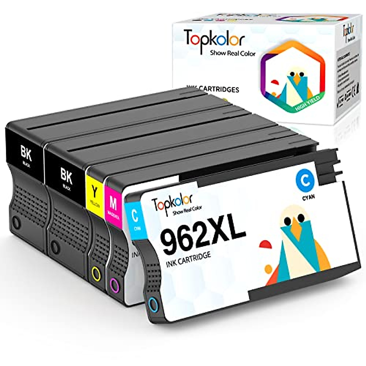 Topkolor 962XL Ink Cartridges Combo Pack Compatible HP 962 XL Compatible HP 9015e 9018e 9015 9018 9010 9020 9012 e Series Printer, 5 Pack
