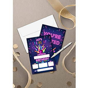 Let's Strike Up Bowling Birthday Party Invitations - Bowling Party Supplies - Fill in The Blank Birthday Party Invites - 20 Invitation Cards With 20 Envelopes - (006A)