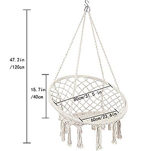 Y- Stop Hammock Chair Macrame Swing Chair, Max 330 Lbs, Hanging Chair Cotton Rope Hammock Chair Swing for Indoor and Outdoor Use, Beige