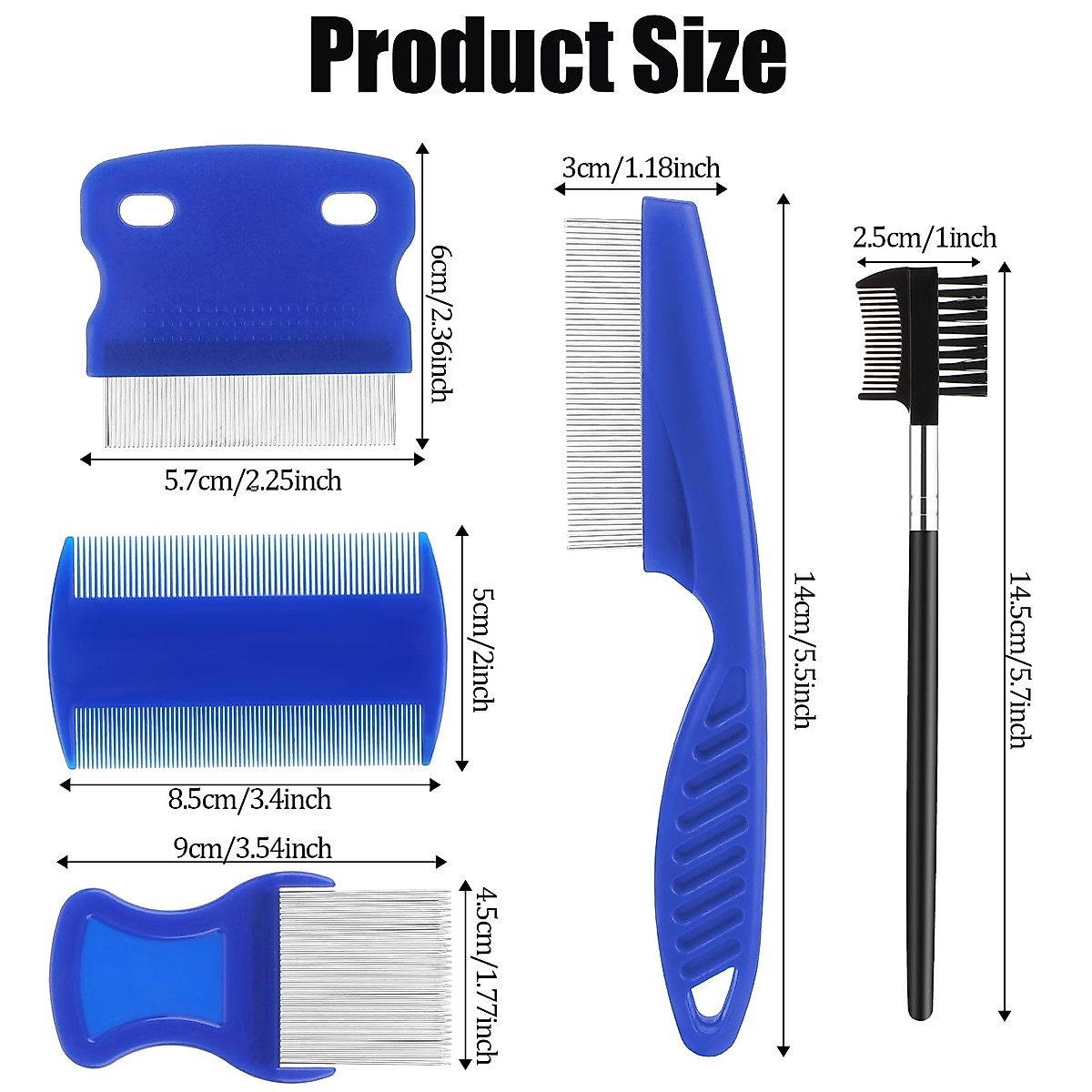 Molain 5 Pack Tick Flea Comb, Stainless Steel Dog Cat Grooming Combs with Rounded Teeth, Flea Brush for Cats Lice combs, Thick Hair Pet Tear Stain Comb, Fine Tooth Comb Dematting Tool for Dog Cat