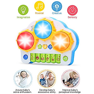 KingsDragon Baby Musical Keyboard Piano Drum Set,Learning Light up Toy, Early Educamional Montessori Toys for Babies Toddler Boys Girls Birthday
