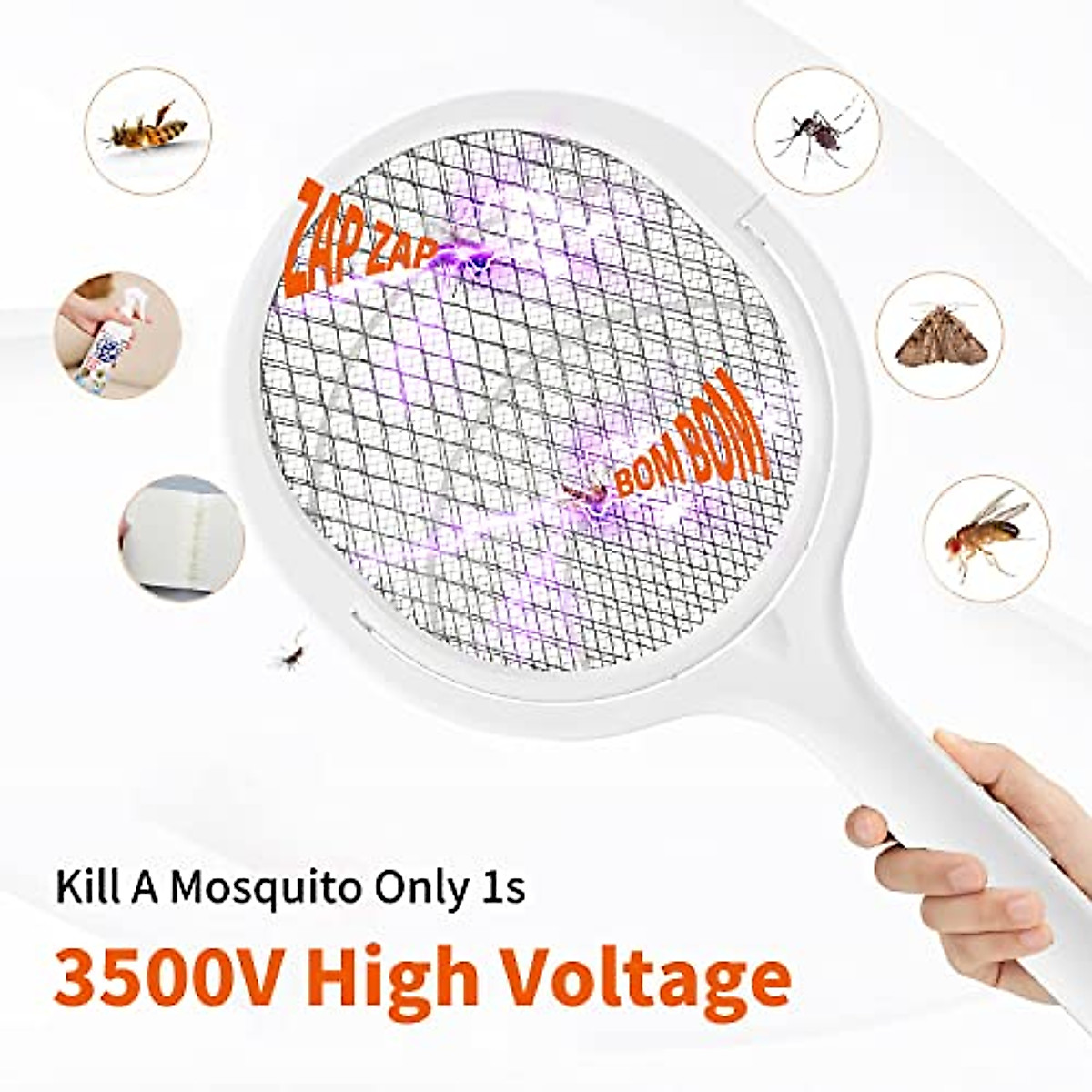 Dailytop Electric Fly Swatter, Rotatable Indoor Bug Zapper Racket, USB-C Rechargeable Mosquito Killer, 3500V High-Voltage Mosquito Zapper with UV Light, Standing Base, and Wall Mount