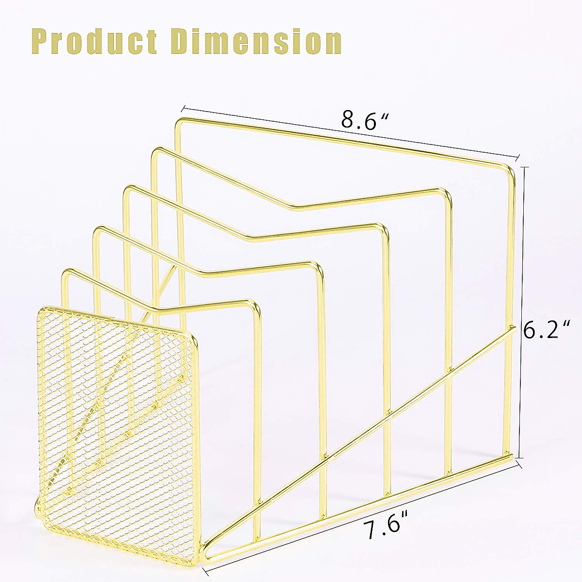 Z PLINRISE Incline File Sorter, Wire Magazine Holder Rack for Mails, Folders and Books, Desk Paper Storage Organizer for Home and Office, 5 Sections, Gold