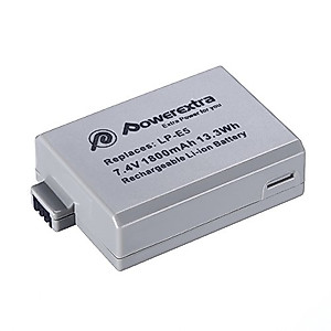 Powerextra 2 Pack LP E5 Replacement LP-E5 Battery Pack for Canon Rebel XS Rebel T1i Rebel XSi 1000D 500D 450D Kiss X3 Kiss X2 Kiss F