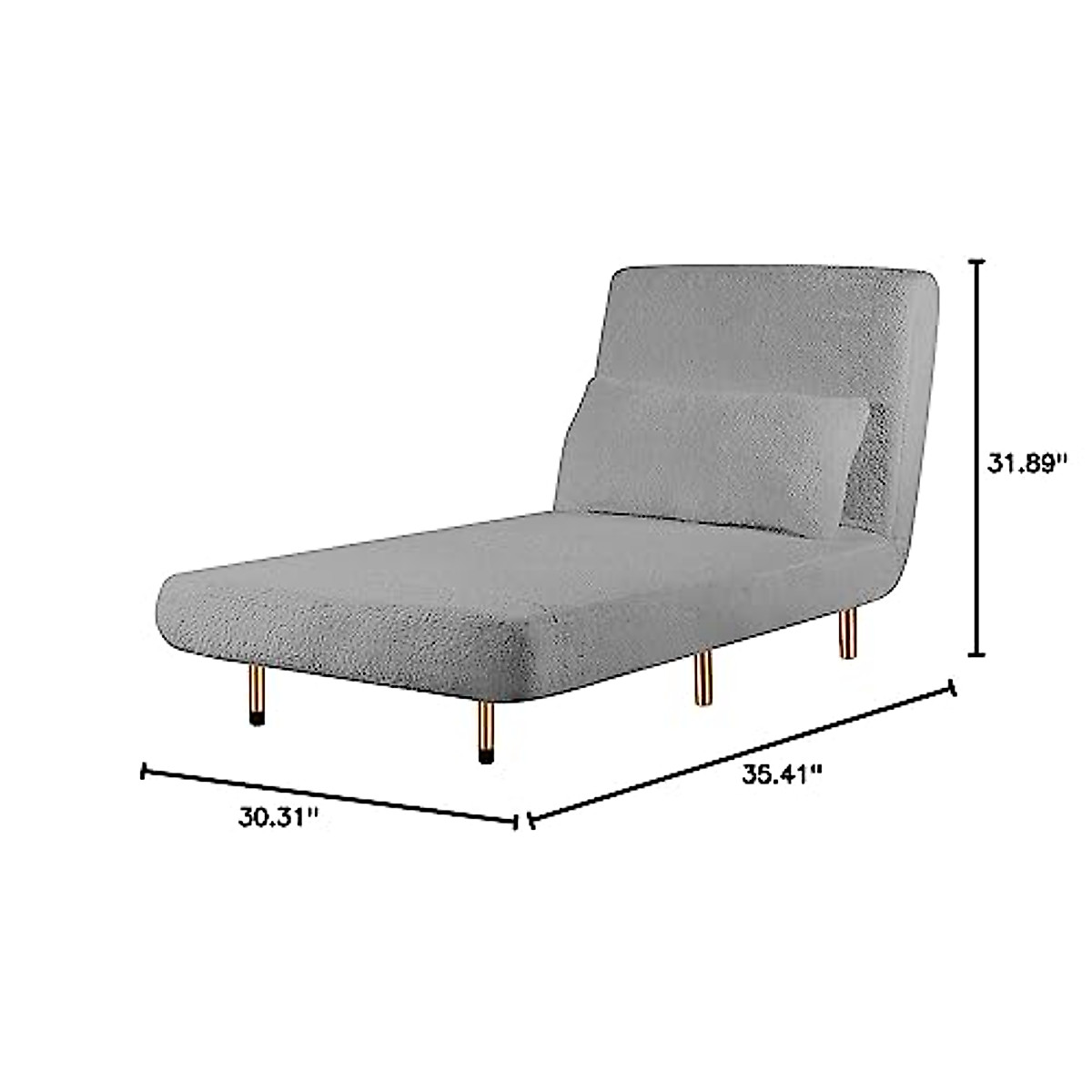 GIA Tri-Fold Convertible Sherpa Sofa Bed Chair with Removable Pillow and Legs, Set of 1, Gray