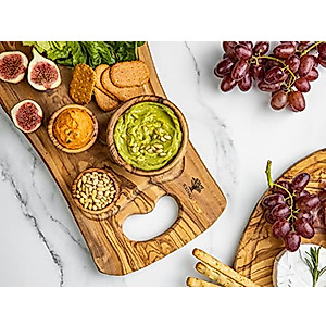 SOLTAKO Olive Wood Cutting Steak Board, Wooden Charcuterie Board, Large Cheese Board, Hand Made Serving Platter, Rustic Chopping Board with Juice Groove, Chopping Board with Handle (17,7")