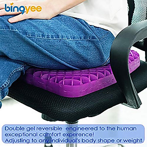 Bingyee Gel Seat Cushion 1.8 Inch Cooling Gel Double Seat Cushion for Pressure Relief Orthopedic Chair Pads for Home Chair Office Chair Car Seat Cushion Sweatless Bottom for Long Sitting