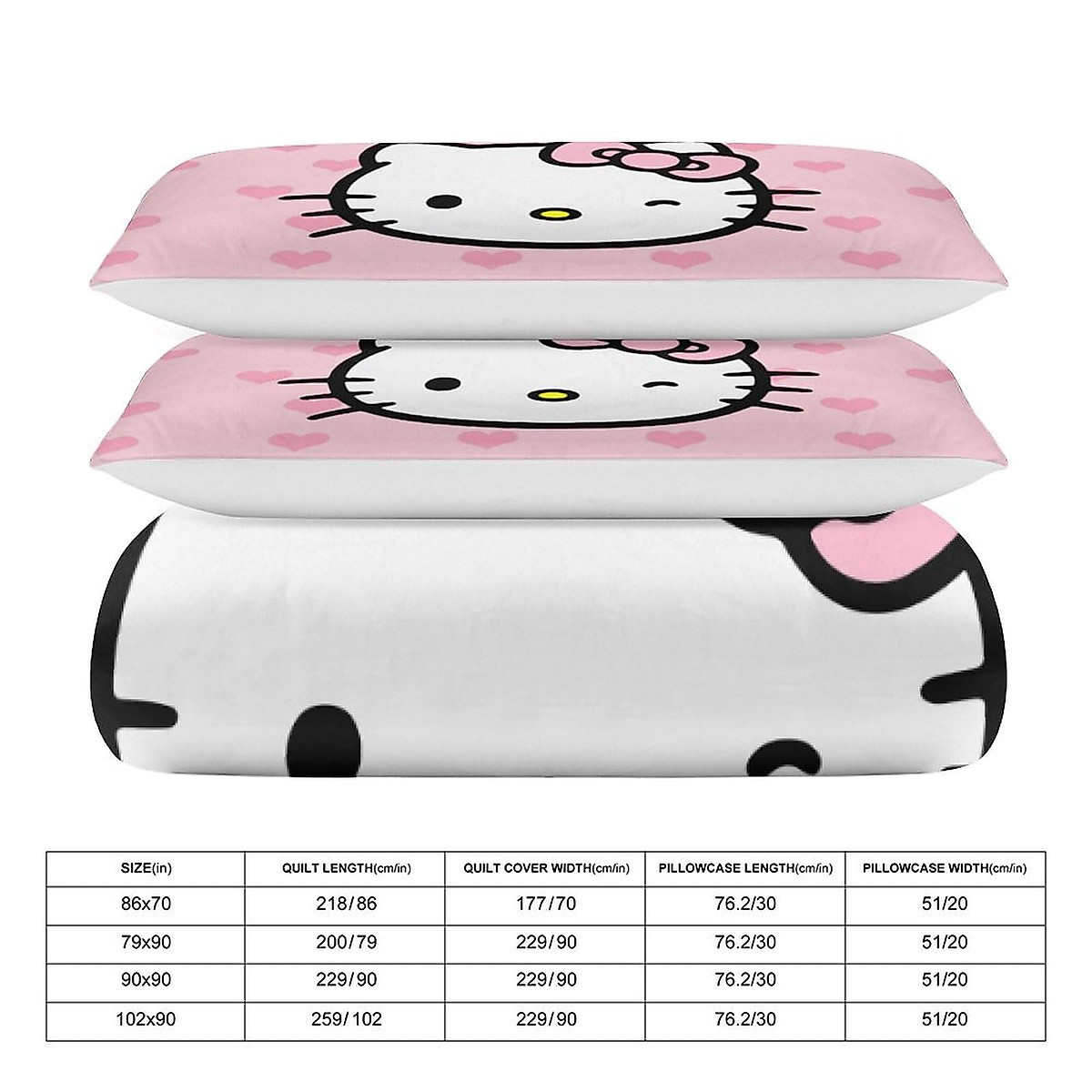 WNDKSQG Cartoon Bedding Set Kawaii Pink Cat Duvet Cover for Women Girls Cute Lightweight 3 Pieces Comforter Cover Sets with 1 Duvet Cover and 2 Pillowcases 218x177 cm