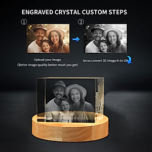 DAIYI Custom 3D Crystal Photo Personalized Photos Cubes for Pictures,Laser Engraved Crystals with Your Own Picture Wedding Birthday Gift Cube Size W2xL2 Inches