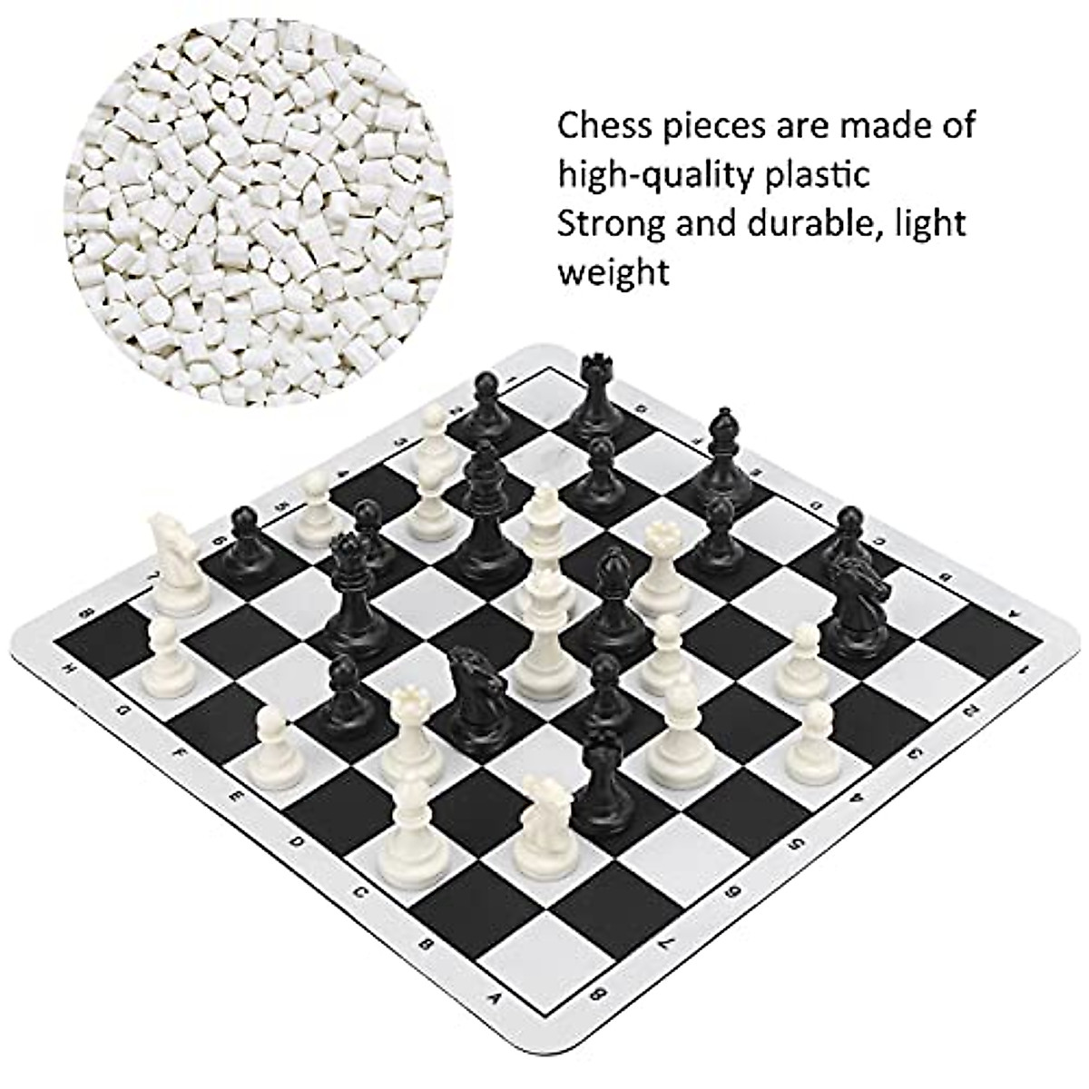 01 International Standard Chess Competition King, Compact Shape Quality Rubber International Standard Chess Set Portable with Chessboard for Kids for People