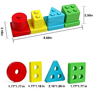Artist Unknown Wooden Educational Toddler Toys Geometric Shapes Block Board Stack Sort Chunky Puzzle Preschool Learning Sensory Montessori Toy for 3 4 5 Years Old Boy Girl Babies Kids