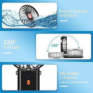 ISFOFO Mini Handheld Fan 2 Pack, Portable Hand Held Fan for Travel 4 Speeds, Cooling Personal Fans USB Rechargeable Battery Operated, 180° Foldable Travel Small Fan for Outdoor Beach Camping Office