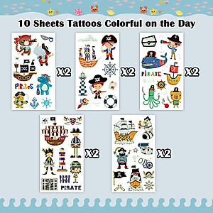 Cerlaza 100 Styles Luminous Pirate Party Supplies, Pirate Temporary Tattoos for Kids Birthday Party Favors Decorations, Fake Pirate Tattoos Stickers Accessories for Boys and Girls Toddlers Body Makeup