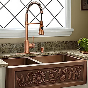 Copper Single Handle Pull-Down Copper Kitchen Faucet with Spring Spout - Akicon