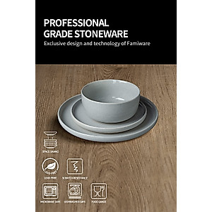 Famiware Milkyway Plates and Bowls Set, 12 Pieces Dinnerware Sets, Dishes Set for 4, Light Gray