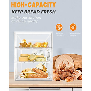 Bread Box,Large Bread Boxs for Kitchen Countertop - 4 Layers Adjustable Bread Storage Container, Clear Boxes for Kitchen Counter, Breads Box Airtight,Bread Holder,Perfect for Bagel, Muffins