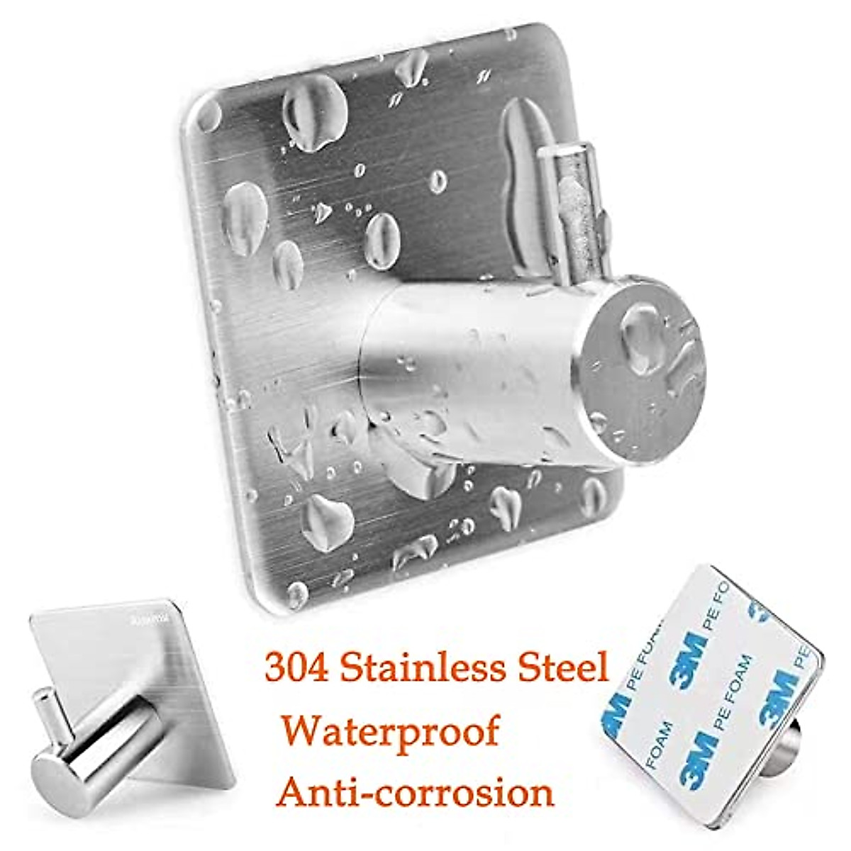 Viadom Adhesive Hooks Heavy Duty Wall Hooks Waterproof Stainless Steel Hooks for Hanging Coat, Hat,Towel Robe Hook Rack Wall Mount- Bathroom and Bedroom 2-Packs