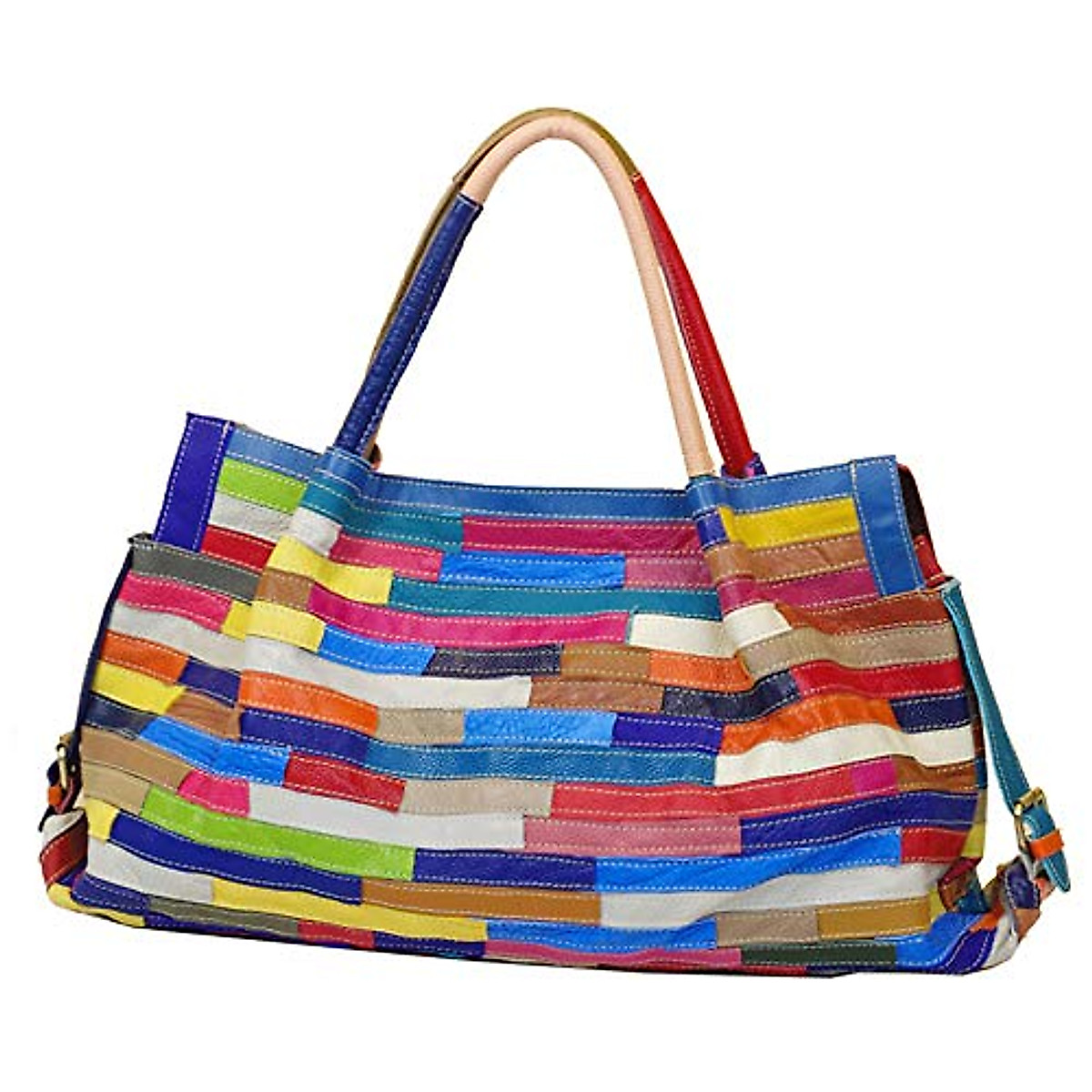 Segater® Women’s Multicolor Boston Bag Genuine Leather Colorful Patchwork Large Tote Handbag Hobo Purse Crossbody Big Bag