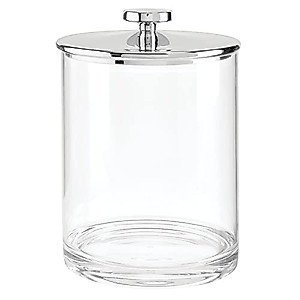mDesign Large Modern Apothecary Storage Organizer Canister Jars - Plastic Containers for Bathroom, Organization Holder for Vanity, Counter, and Makeup Tables, Lumiere Collection, Clear/Chrome