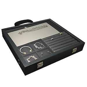 Black Display Case with a Clear Glass Lid 16-1/4" x 15" x 2-1/8"