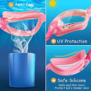 COOLOO Kids Swim Goggles, 2 Packs Swimming Goggles for Kids Girls Boys and Child Age 4-16